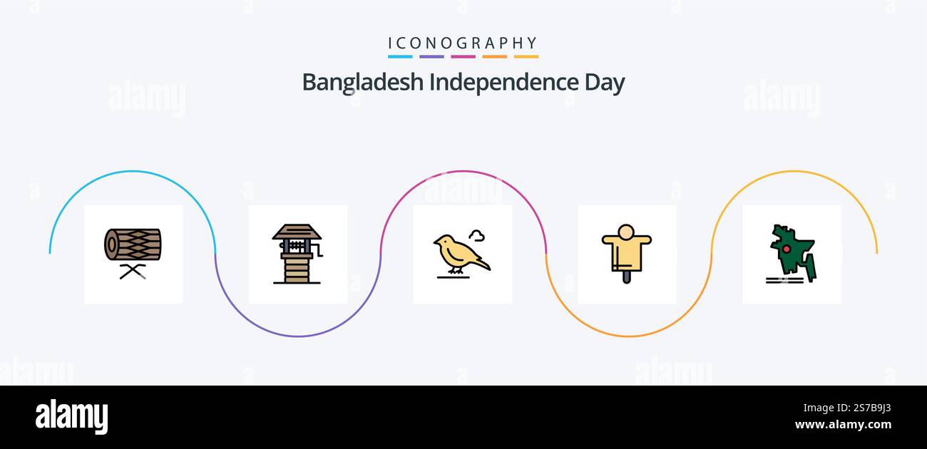 Bangladesh Independence Day Line Filled Flat 5 Icon Pack Including map ...