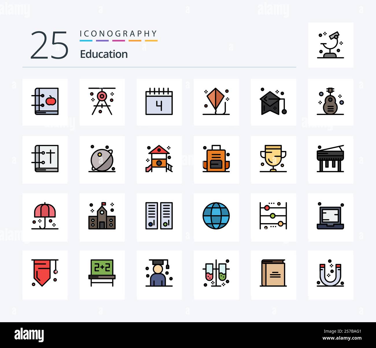 Education 25 Line Filled icon pack including play. fun. drafting. child. schedule Stock Vector ...