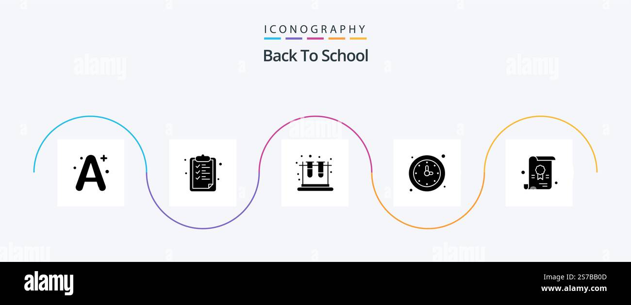 Back To School Glyph 5 Icon Pack Including certificate. timer. school ...