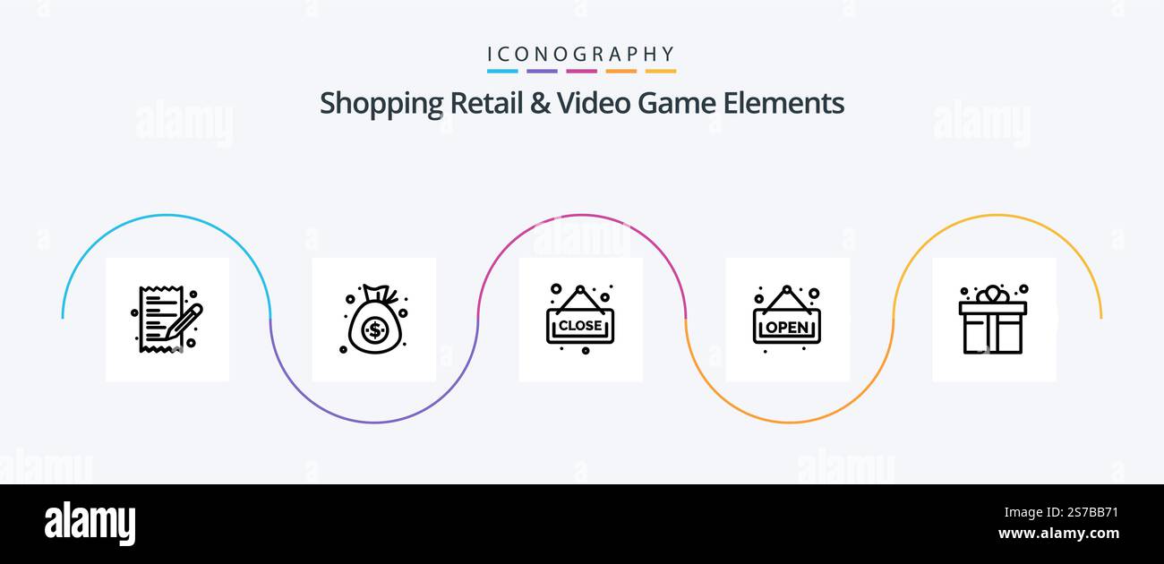 Shoping Retail And Video Game Elements Line 5 Icon Pack Including ...