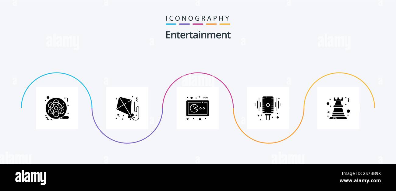 Entertainment Glyph 5 Icon Pack Including audio. record. paper ...