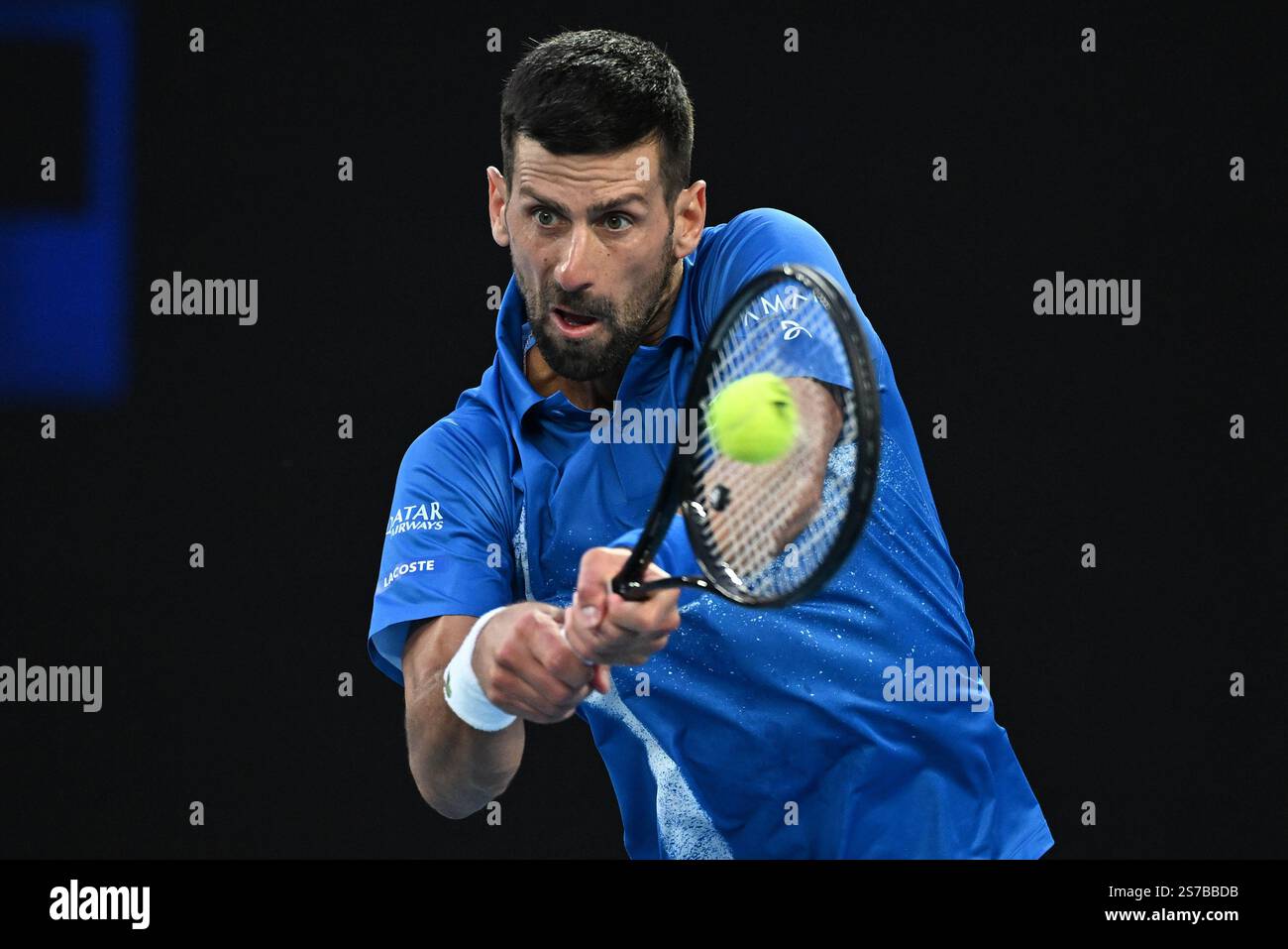 Melbourne, Australia. 19th Jan, 2025. Novak Djokovic of Serbia plays a shot during his round ...