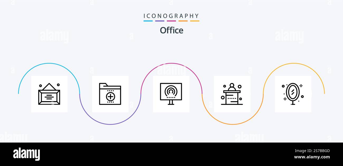 Office Line 5 Icon Pack Including reception. marketing. office. desk ...