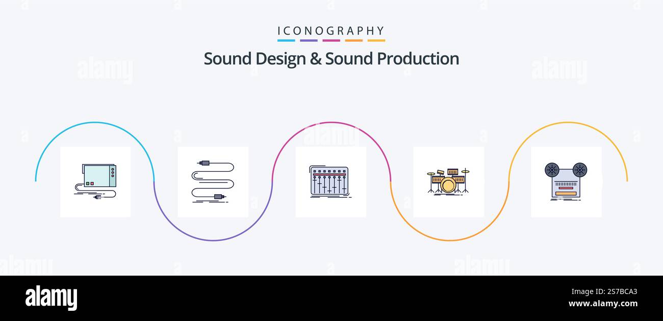 Sound Design And Sound Production Line Filled Flat 5 Icon Pack ...