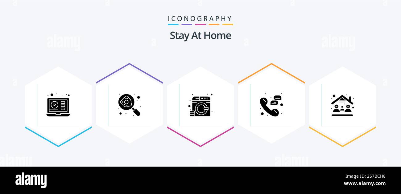 Stay At Home 25 Glyph icon pack including support. messages. pan. line ...