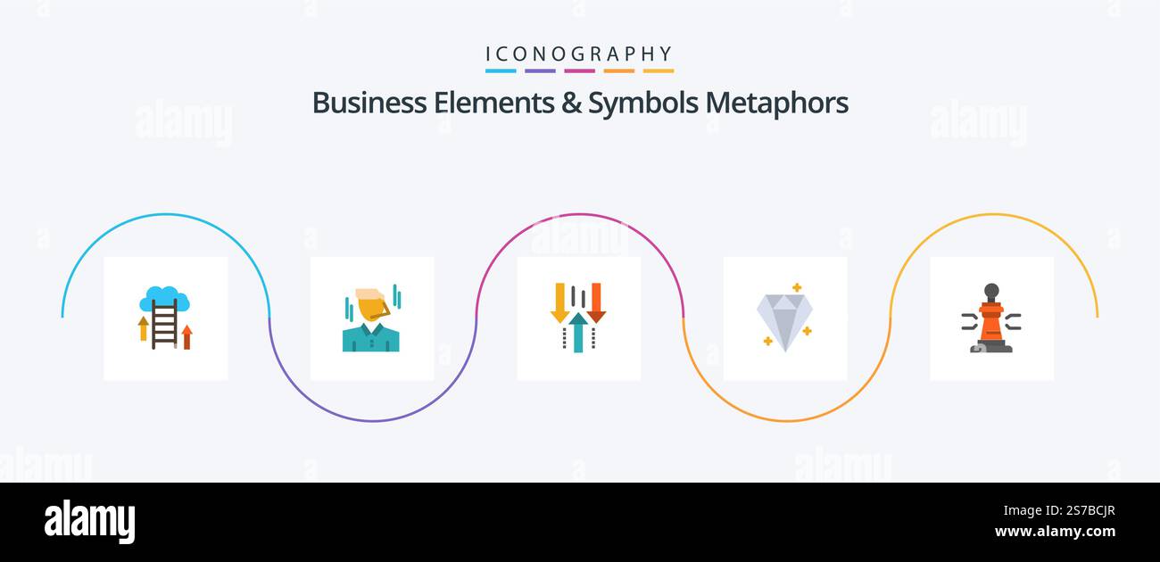 Business Elements And Symbols Metaphors Flat 5 Icon Pack Including prize. crystal. man. diamound ...