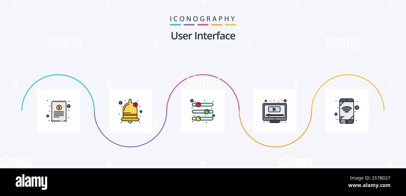 User Interface Line Filled Flat 5 Icon Pack Including mobile. screen. equalizer. play Stock ...