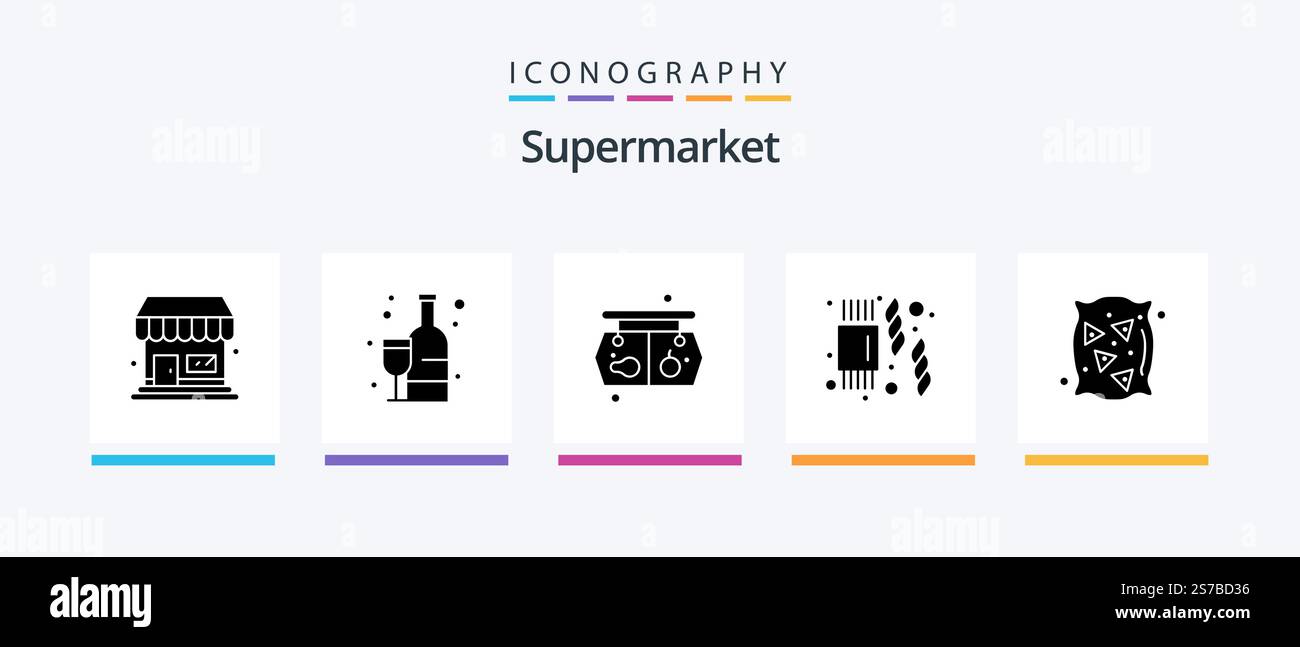 Supermarket Glyph 5 Icon Pack Including wheat. flour. supermarket. bag ...
