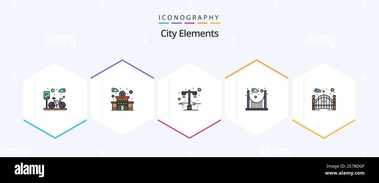 City Elements 25 FilledLine icon pack including street gate. gate ...