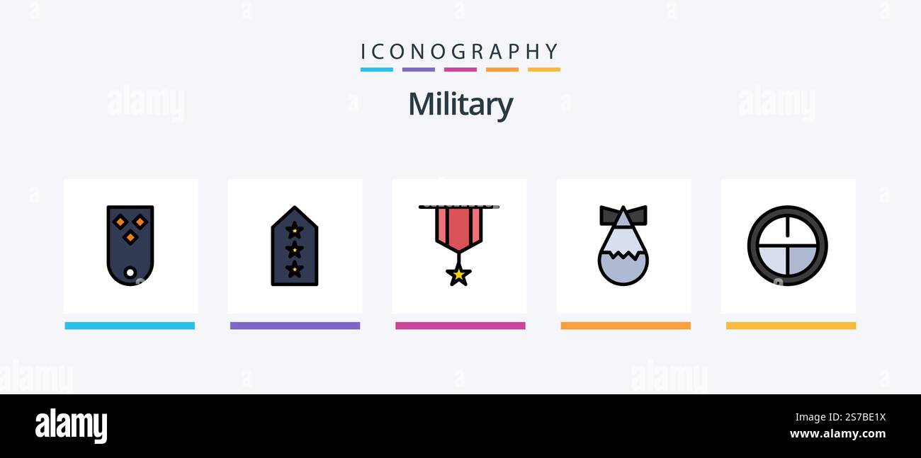 Military Line Filled 5 Icon Pack Including plain. insignia. tag ...