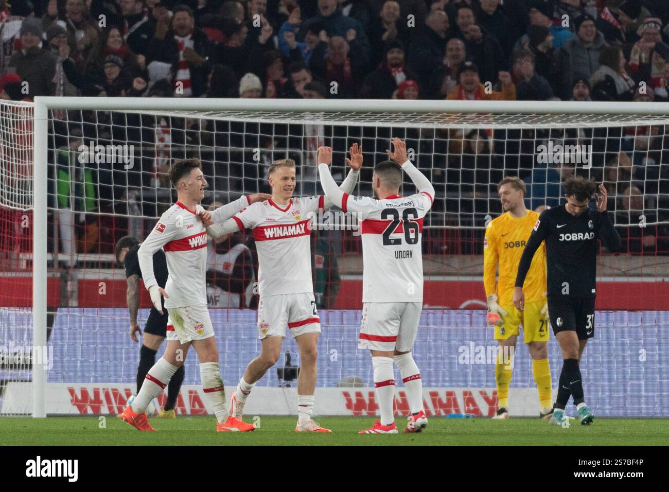 Stuttgart, Deutschland. 18th Jan, 2025. Tor zum 4:0 durch Deniz Undav (VfB Stuttgart #26), jubel ...