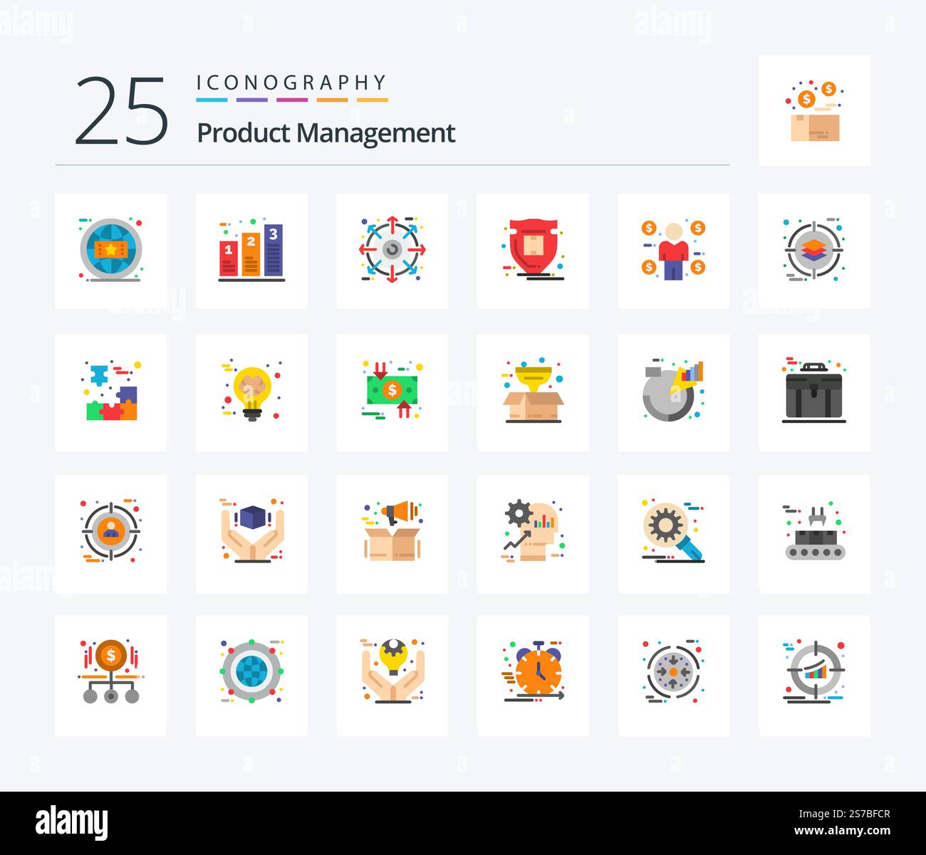 Product Management 25 Flat Color icon pack including business. shield ...
