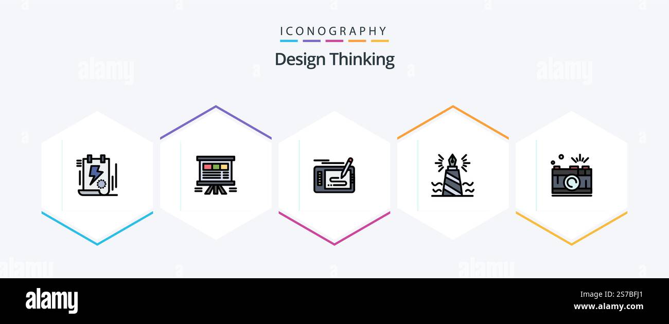 Design Thinking 25 FilledLine icon pack including writing. pen. chart ...