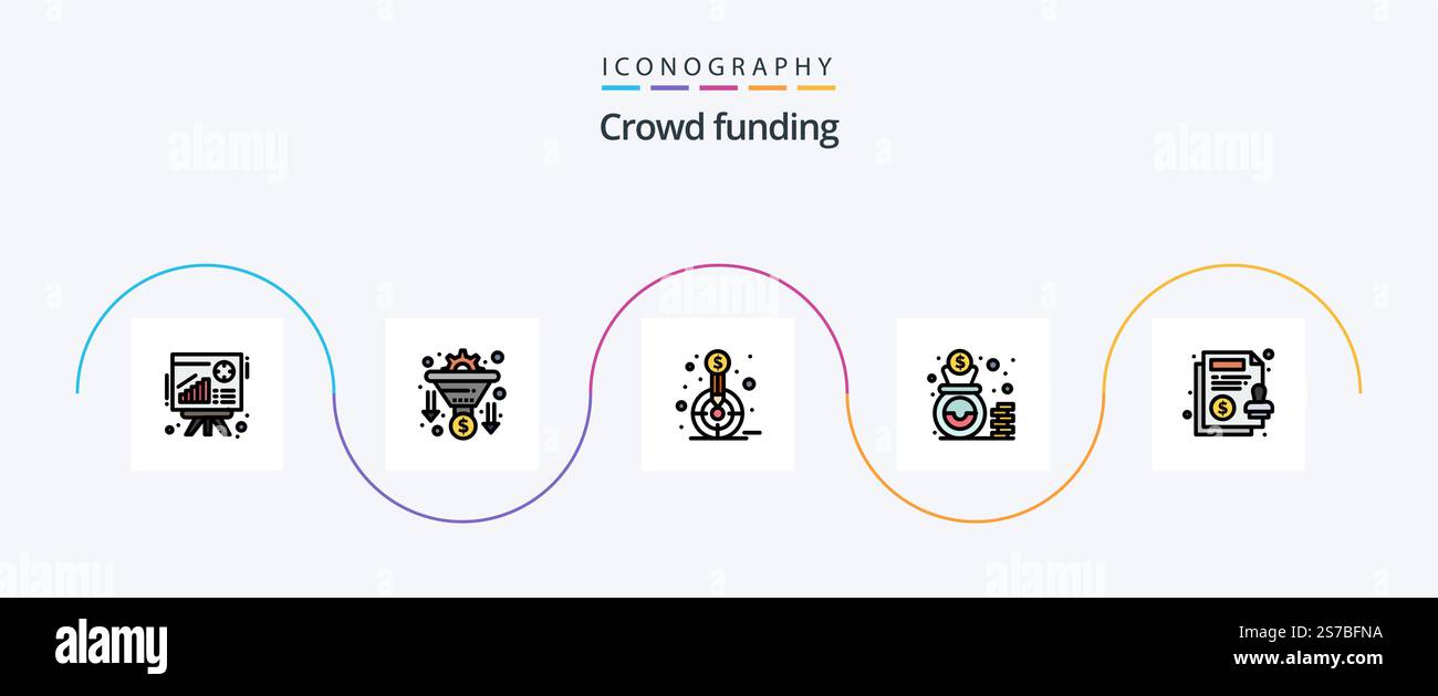 Crowdfunding Line Filled Flat 5 Icon Pack Including agreement. money ...