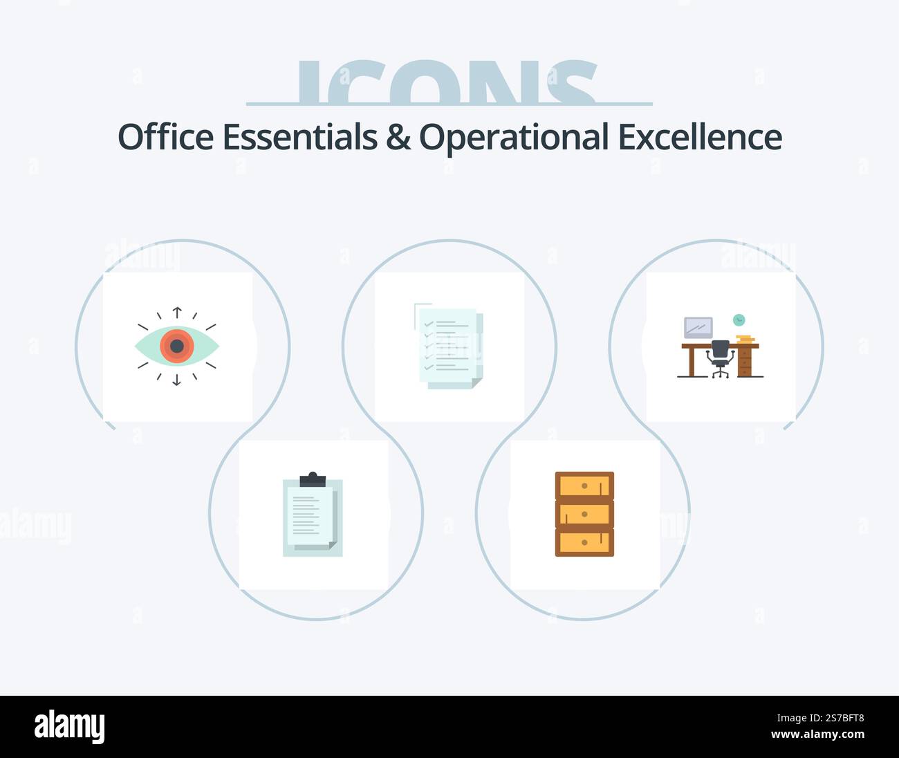 Office Essentials And Operational Exellence Flat Icon Pack 5 Icon ...