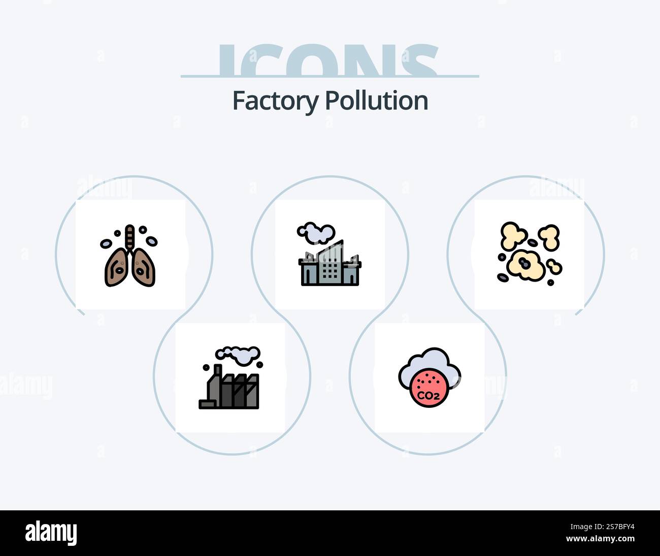 Factory Pollution Line Filled Icon Pack 5 Icon Design. environment ...