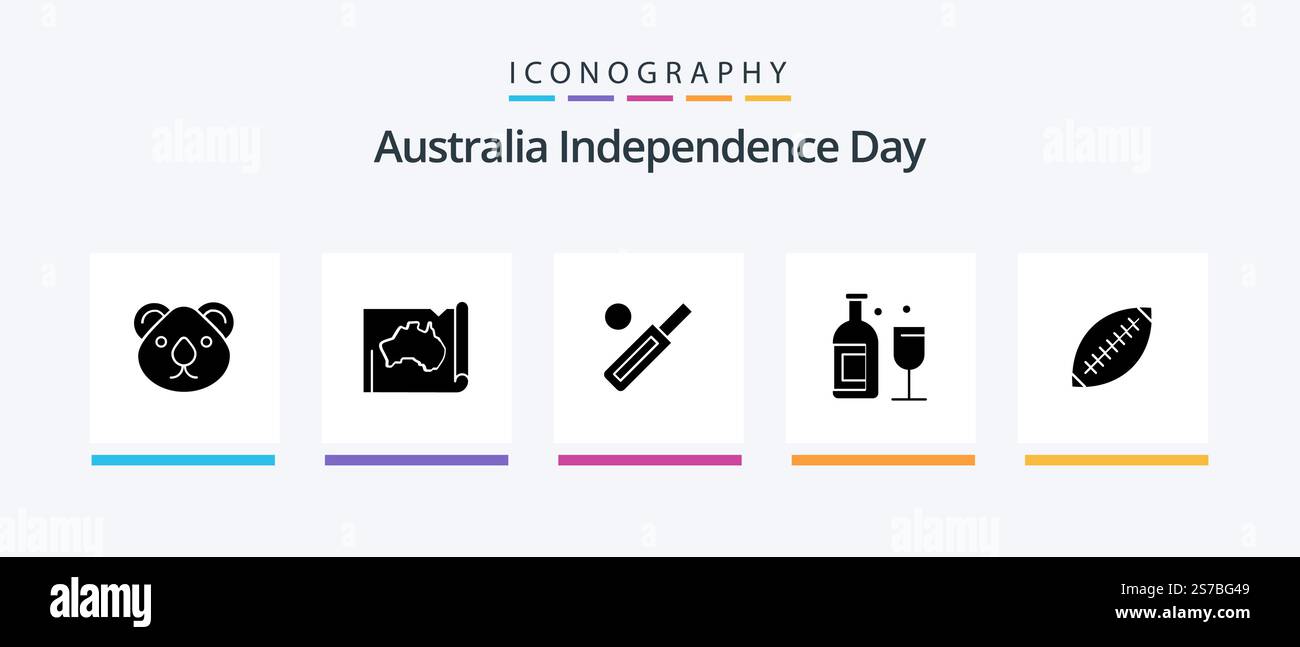 Australia Independence Day Glyph 5 Icon Pack Including bar. sport ...