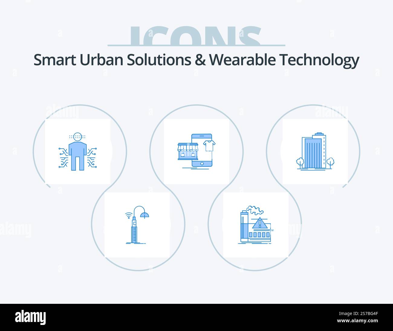 Smart Urban Solutions And Wearable Technology Blue Icon Pack 5 Icon ...
