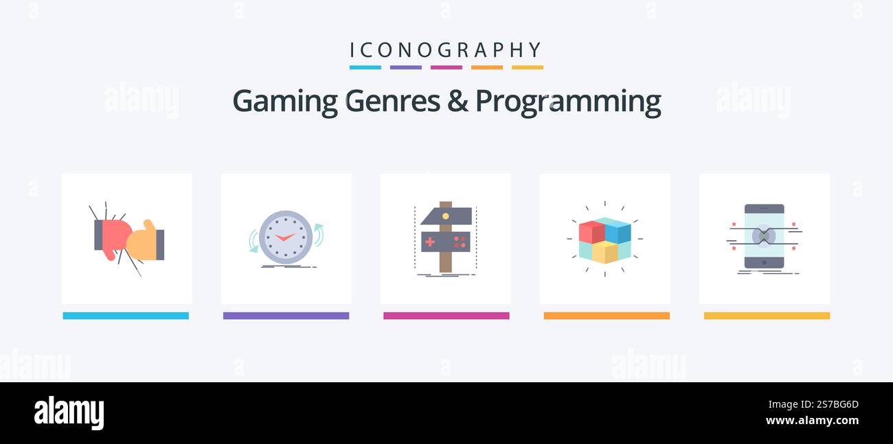 Gaming Genres And Programming Flat 5 Icon Pack Including puzzle. box ...