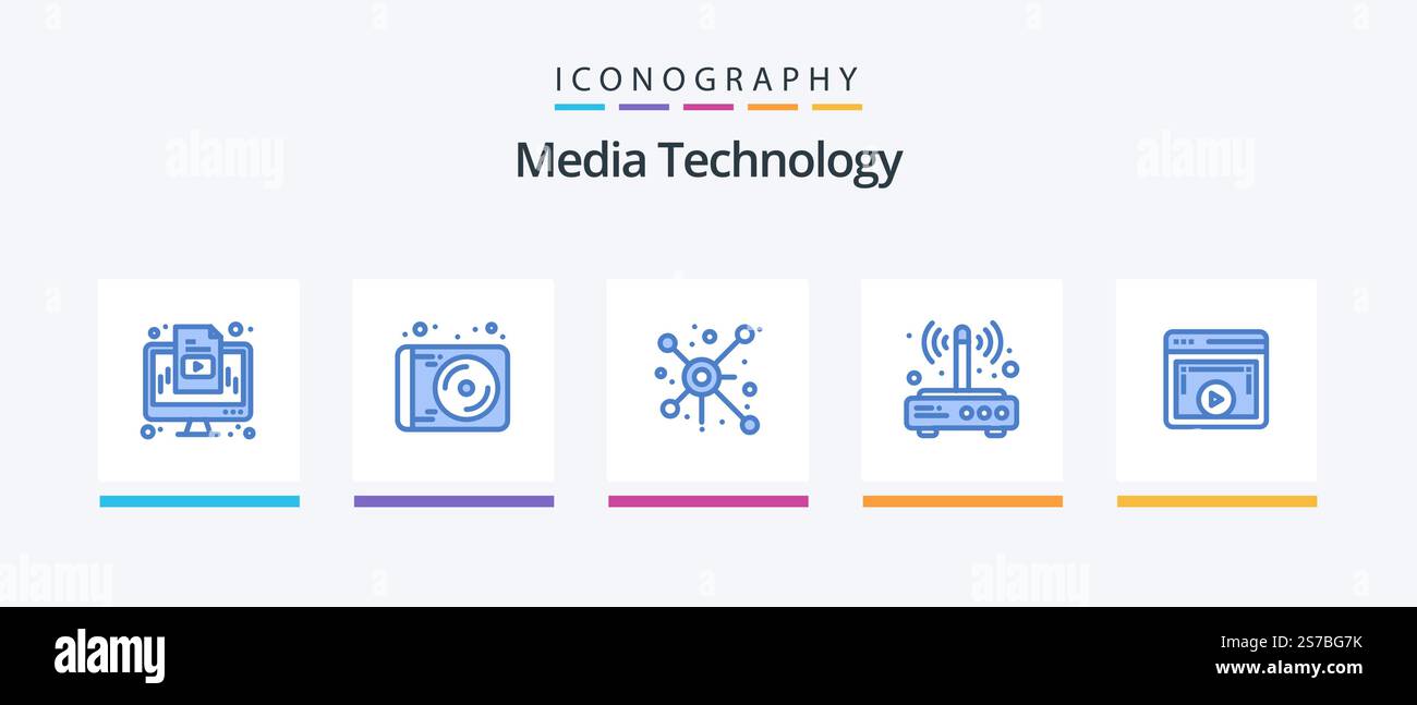 Media Technology Blue 5 Icon Pack Including page. connection ...