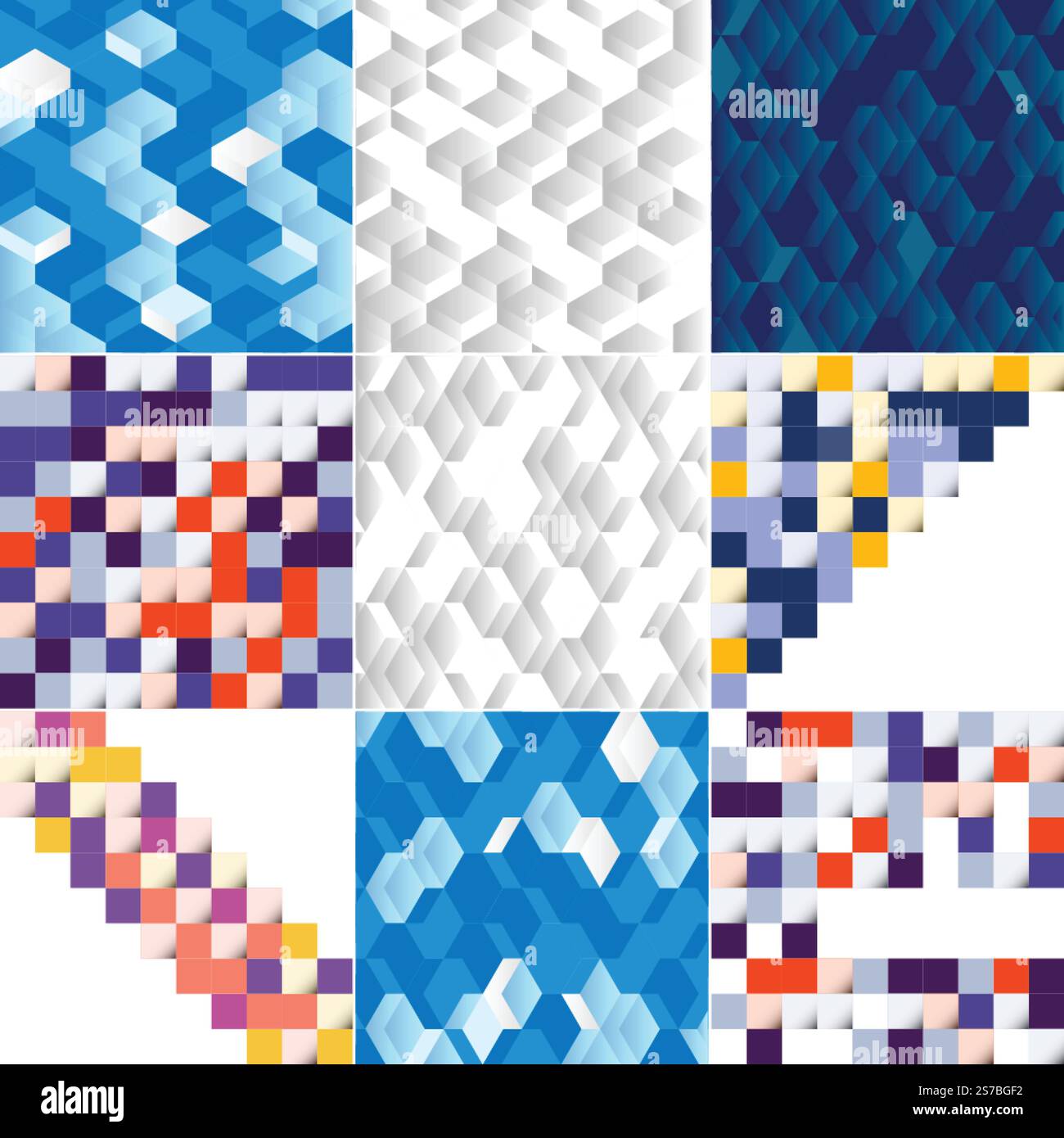 Seamless pattern of colorful blocks with a shadow effect and a gradient ...