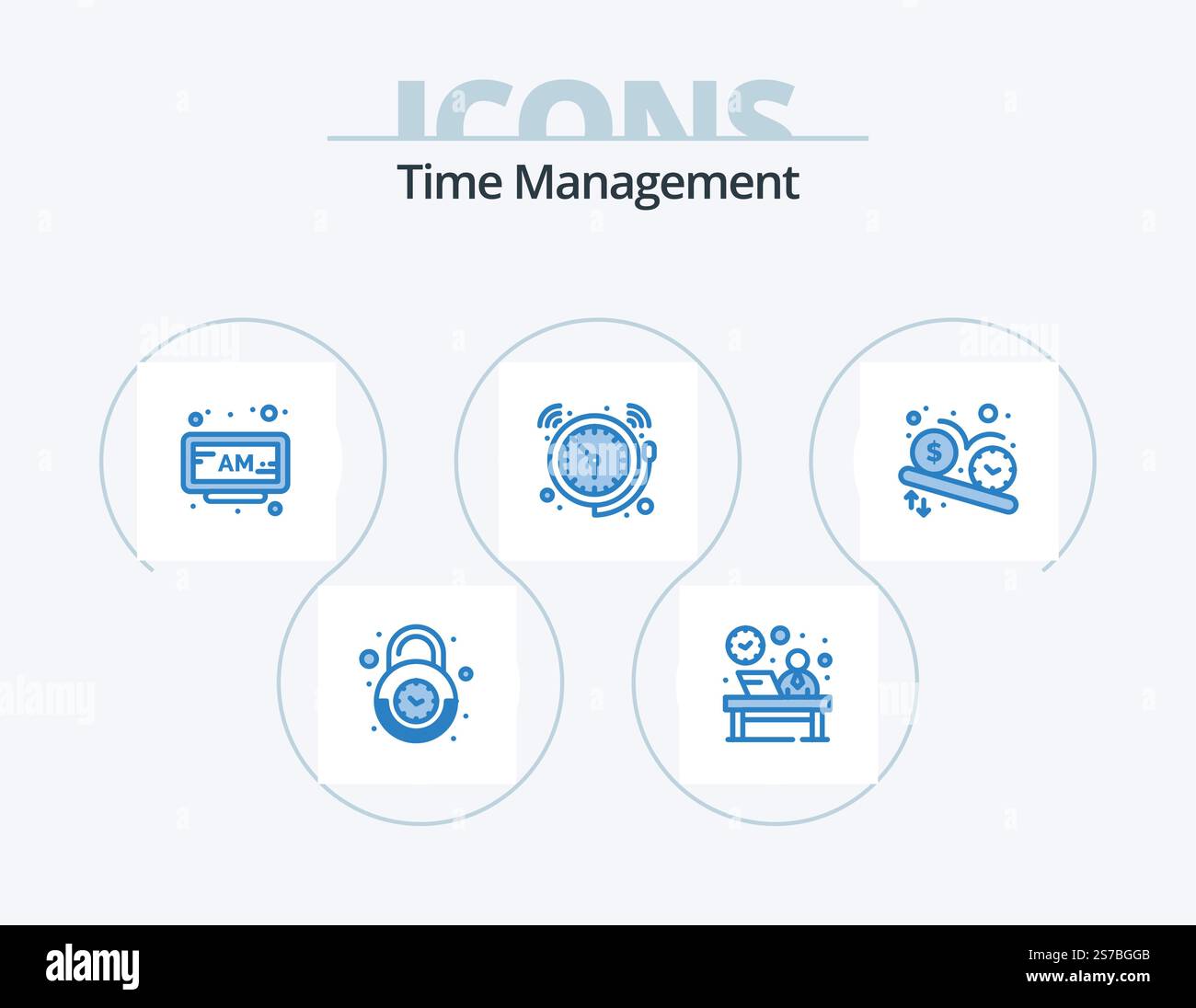 Time Management Blue Icon Pack 5 Icon Design. time. bell. hour. alarm ...