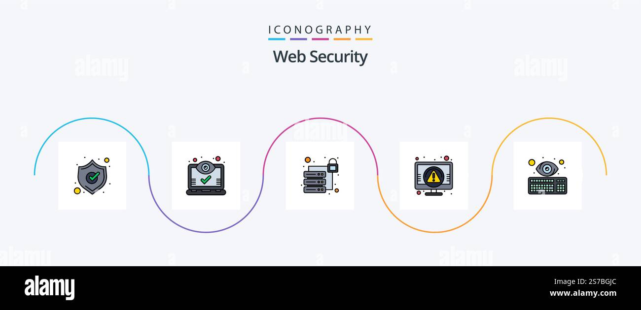 Web Security Line Filled Flat 5 Icon Pack Including eye. data error. database. screen. error ...