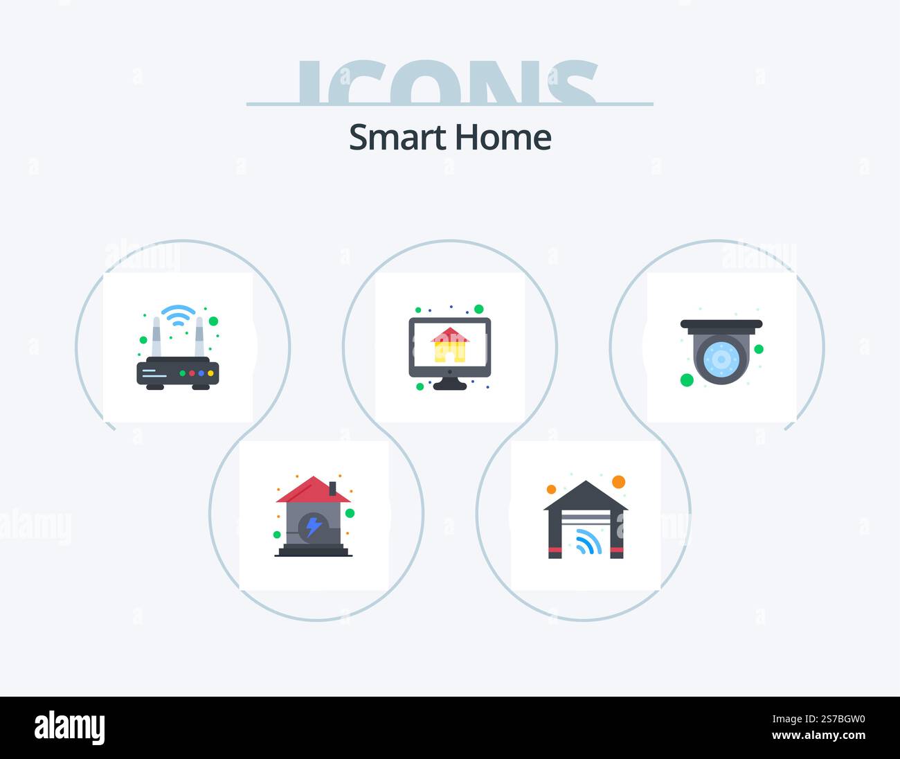 Smart Home Flat Icon Pack 5 Icon Design. cctv. screen. modem. monitor ...