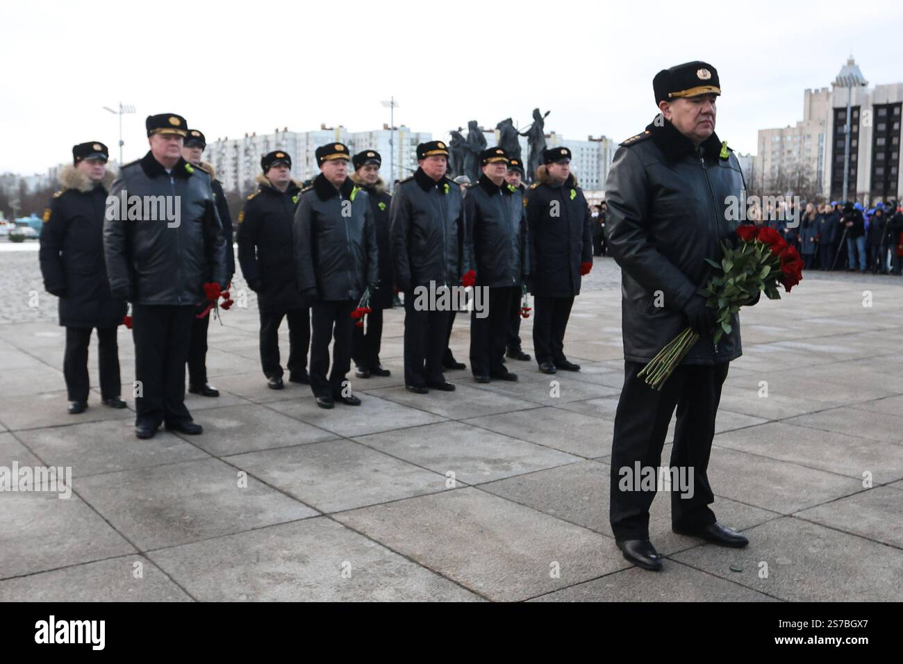 A serviceman stands at the monument to the heroic defenders of ...
