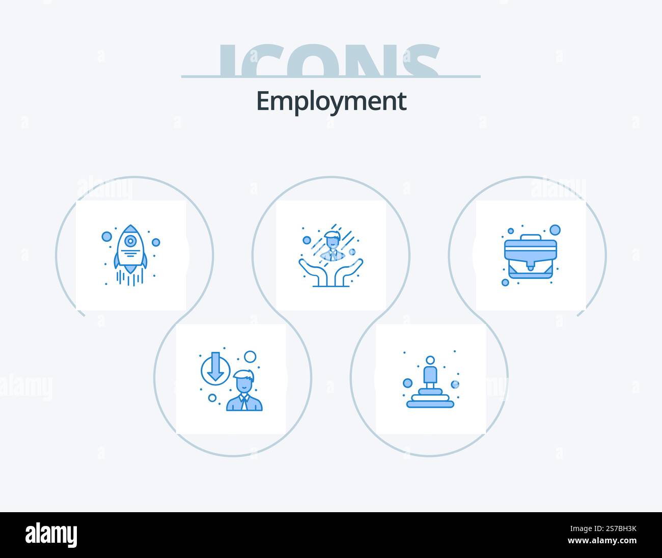 Employment Blue Icon Pack 5 Icon Design. office bag. case. launch. bag ...