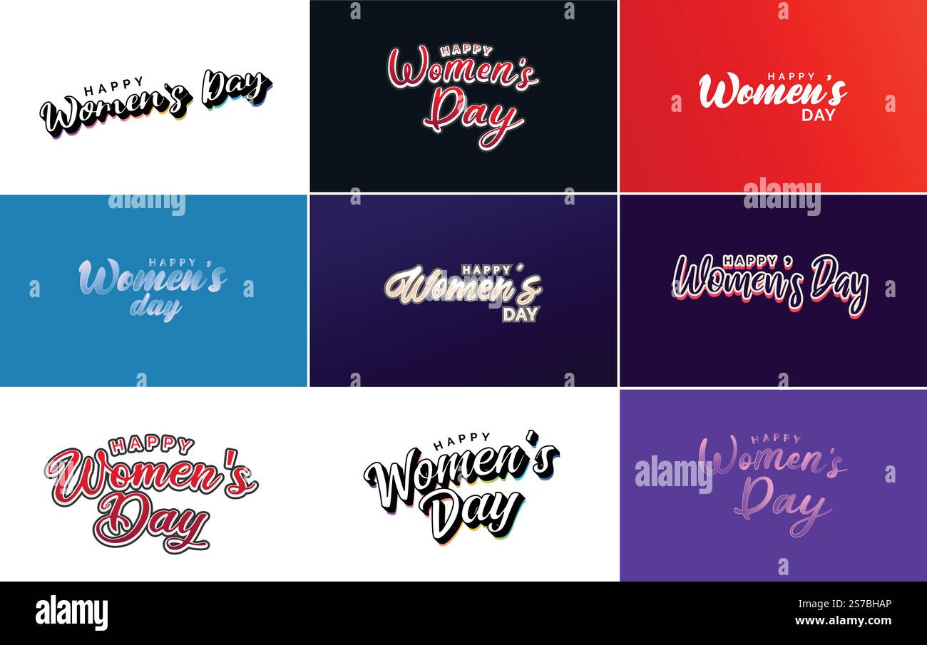 Happy Woman’s Day handwritten lettering set March 8th modern ...