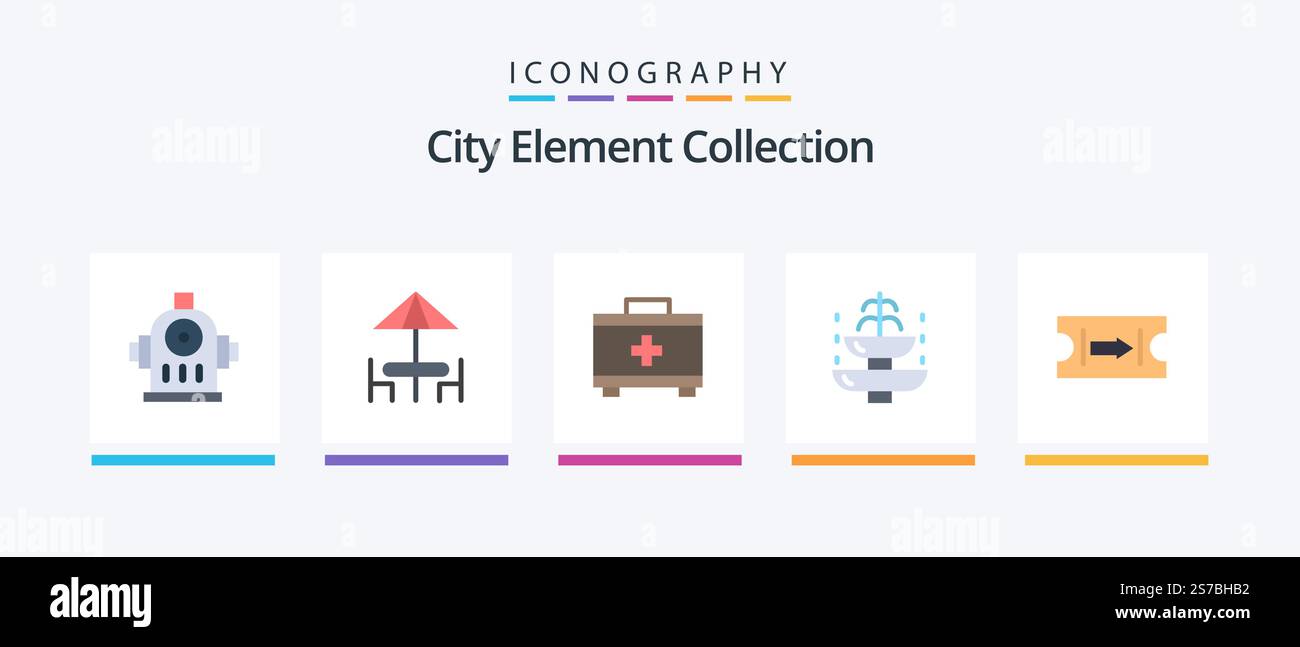 City Element Collection Flat 5 Icon Pack Including journey. ticket ...