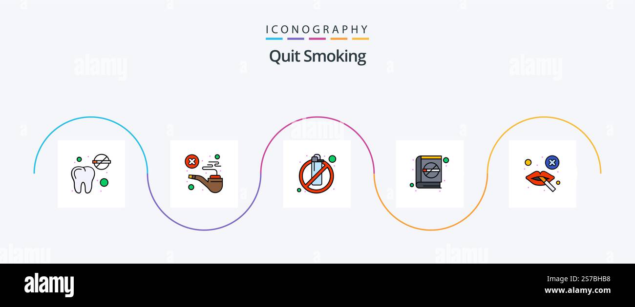 Quit Smoking Line Filled Flat 5 Icon Pack Including cigarette. tobacco ...