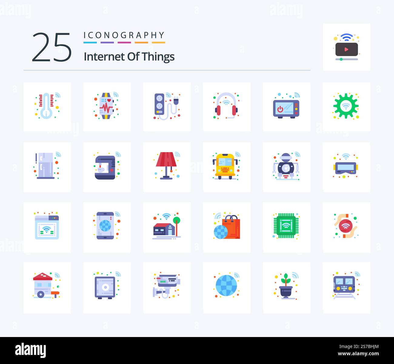 Internet Of Things 25 Flat Color icon pack including connect. headphone ...