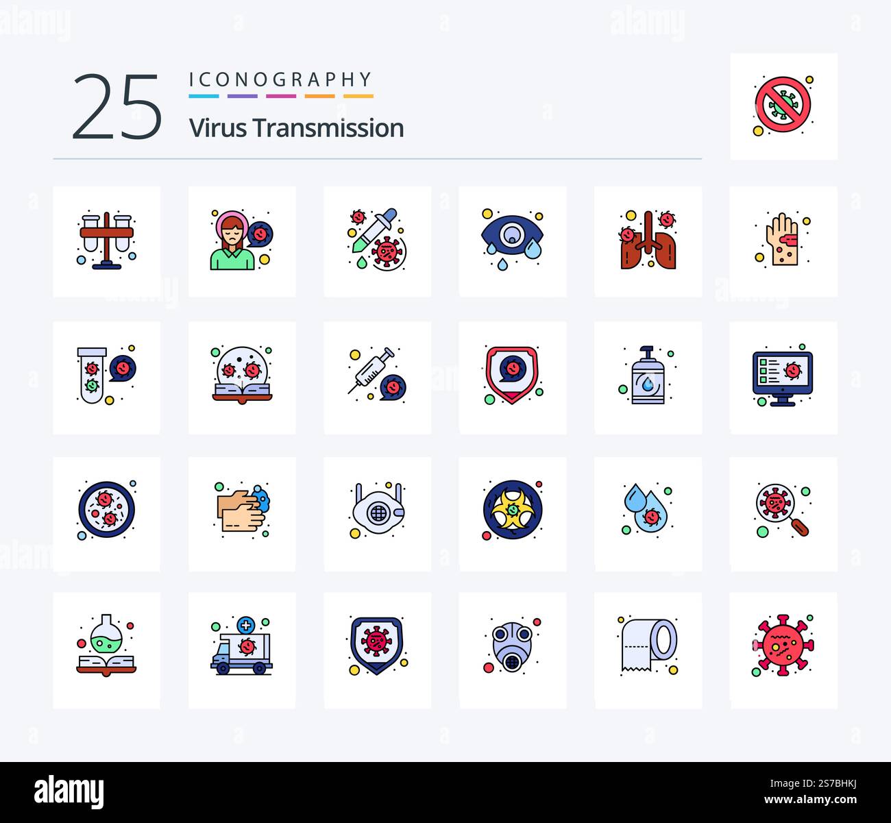 Virus Transmission 25 Line Filled icon pack including breath. human eye ...