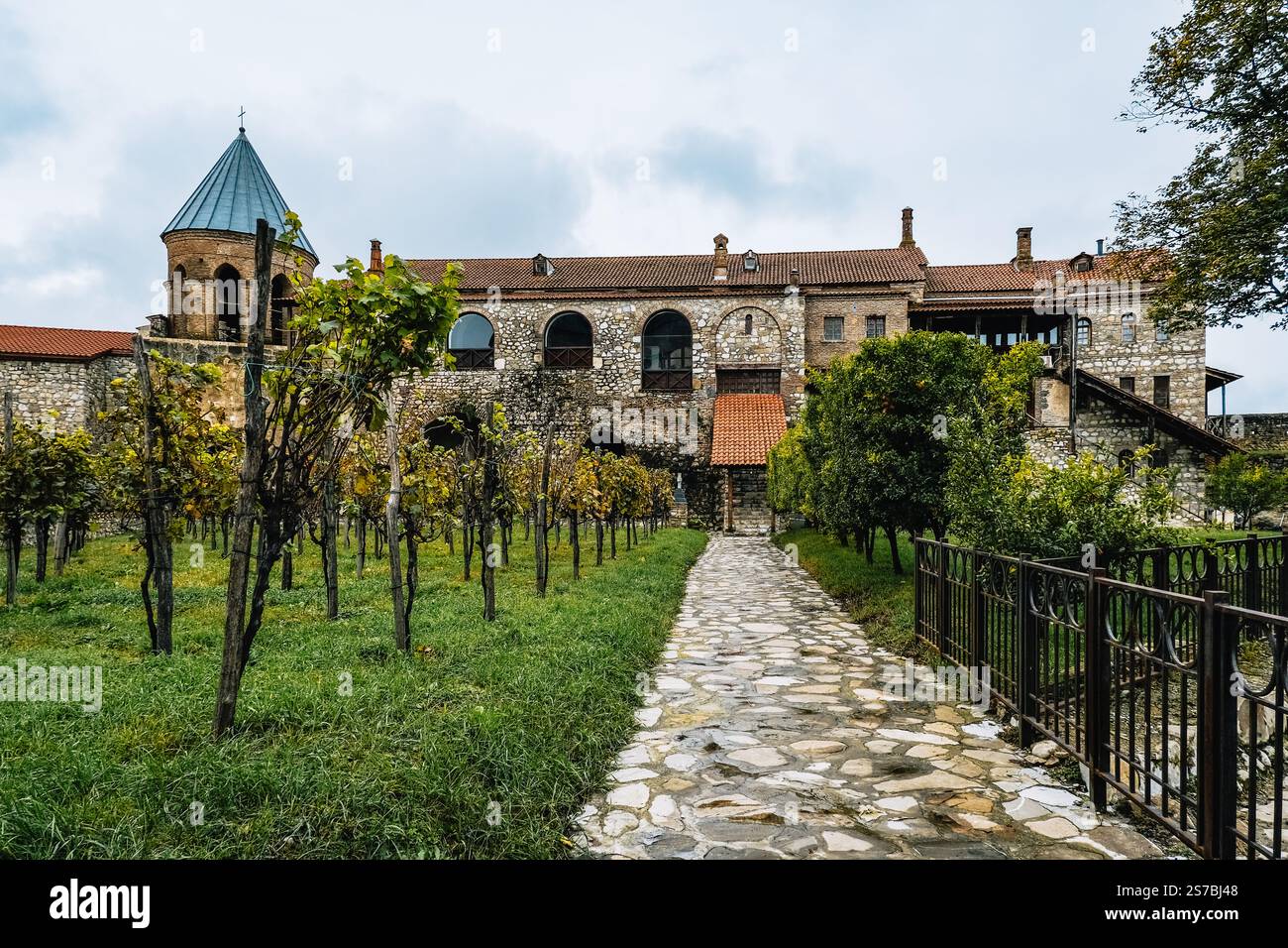 Traditional stone and brick monastery building in Alaverdi, Kakheti ...