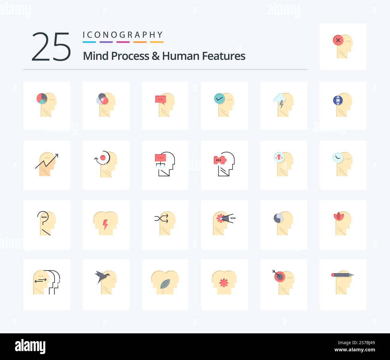 Mind Process And Human Features 25 Flat Color icon pack including ...