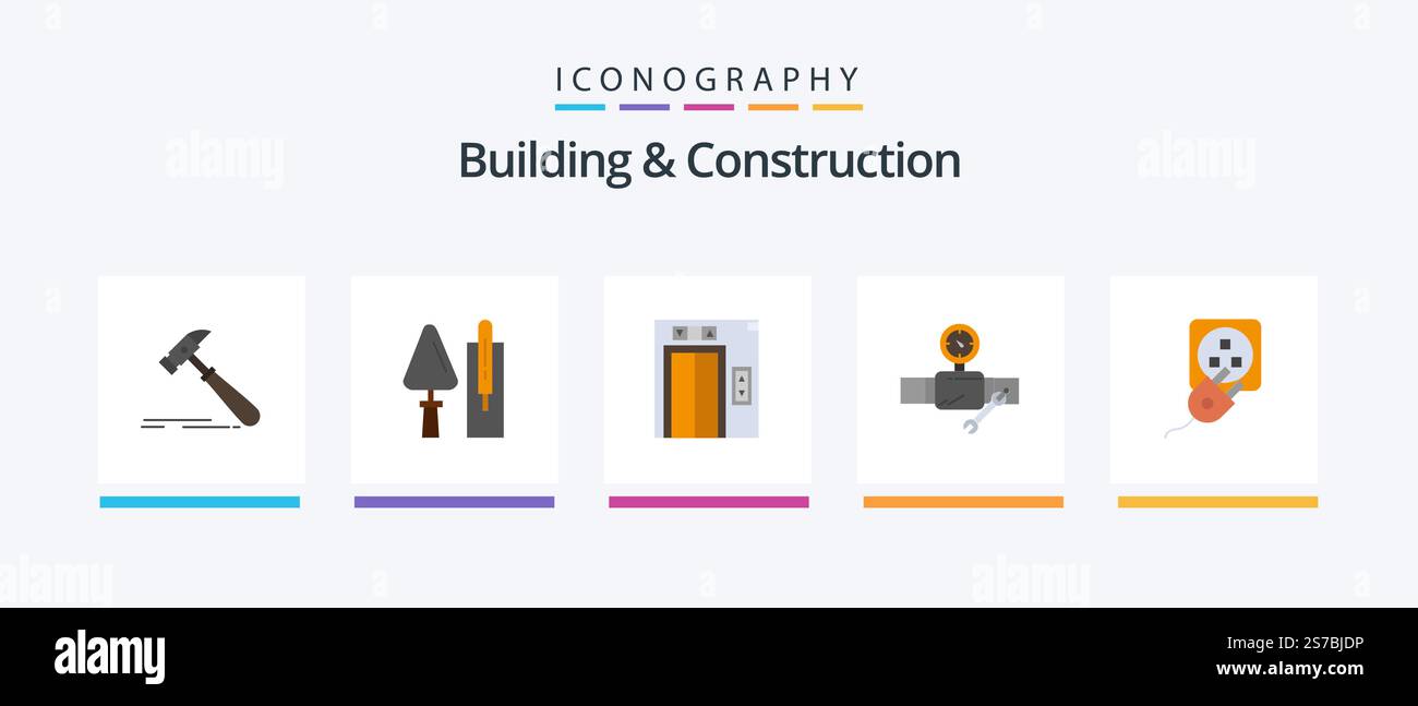 Building And Construction Flat 5 Icon Pack Including gage. construction ...