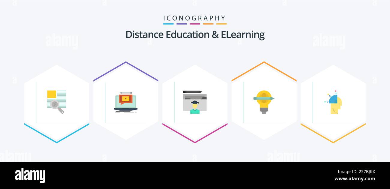 Distance Education And Elearning 25 Flat icon pack including bulb. pen ...