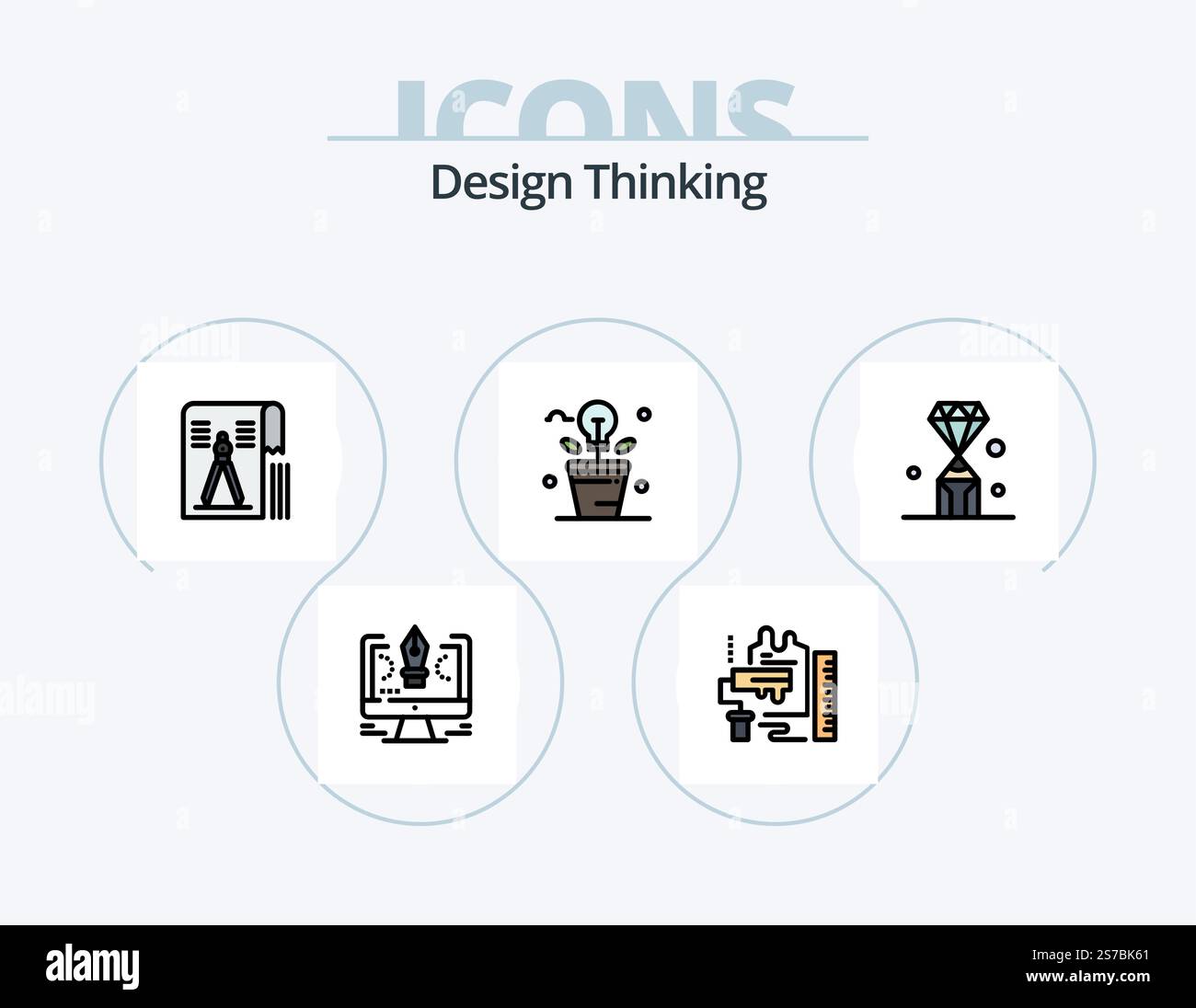 Design Thinking Line Filled Icon Pack 5 Icon Design. scale. pen. web ...