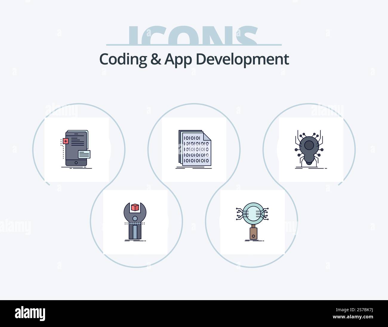 Coding And App Development Line Filled Icon Pack 5 Icon Design Insect Internet App Mobile