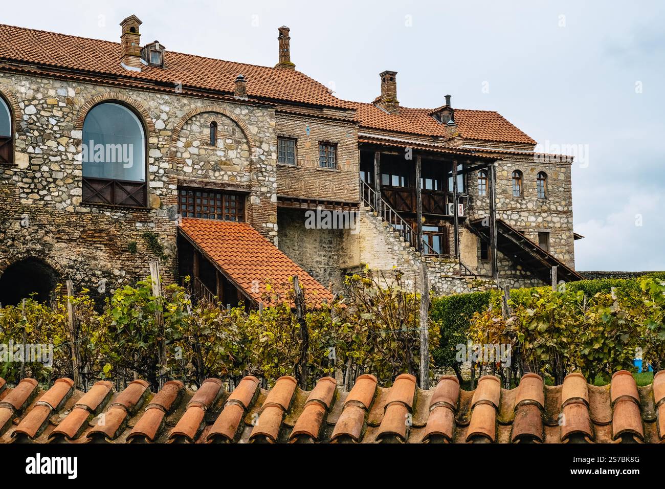 Traditional stone and brick monastery building in Alaverdi, Kakheti ...