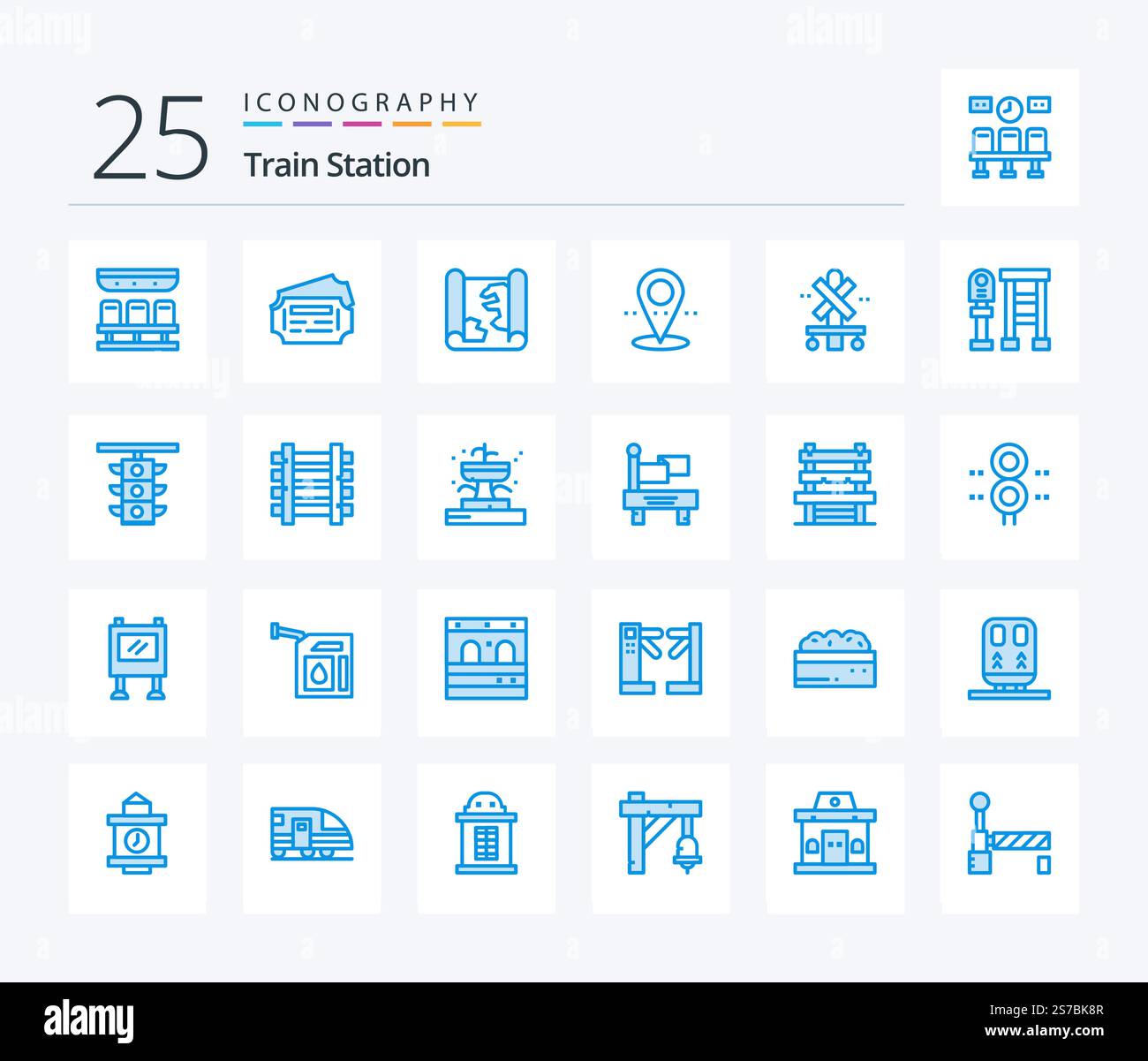 Train Station 25 Blue Color icon pack including train. sign. map. cross ...