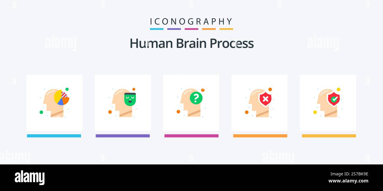 Human Brain Process Flat 5 Icon Pack Including protect. head. face ...