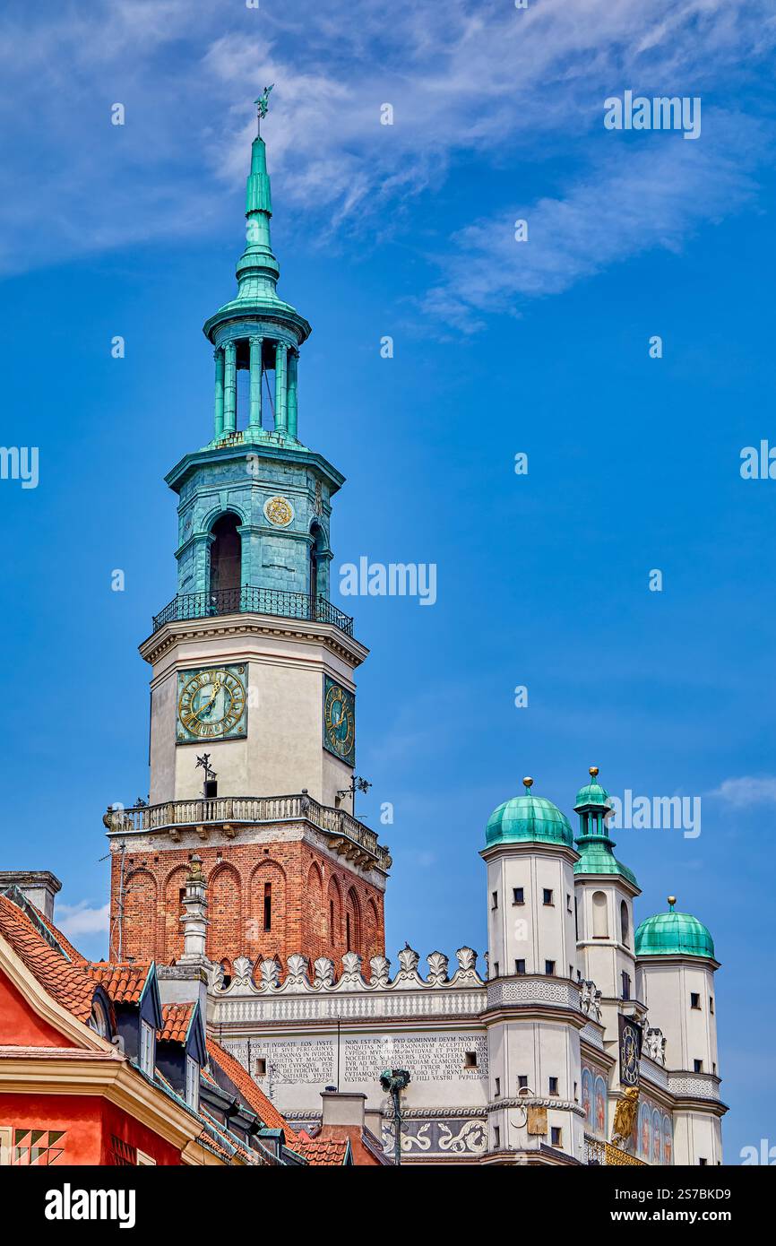 Poznan Town Hall and clock bell tower in historic city hall, located at ...
