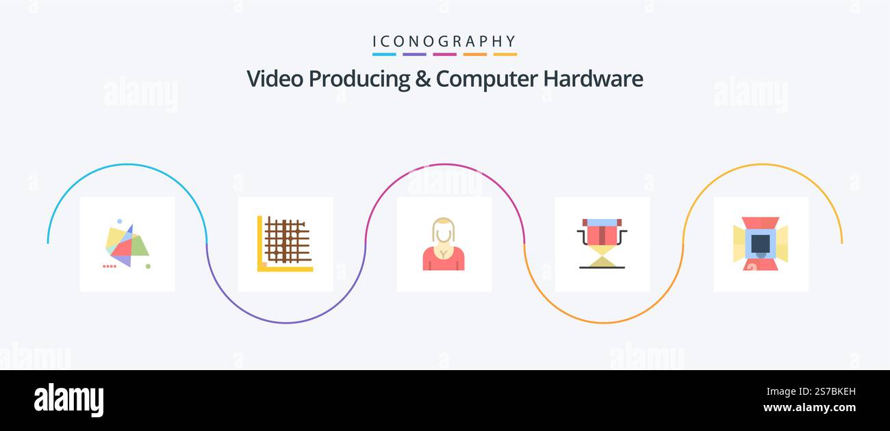 Video Producing And Computer Hardware Flat 5 Icon Pack Including directors. chair. form. lady ...
