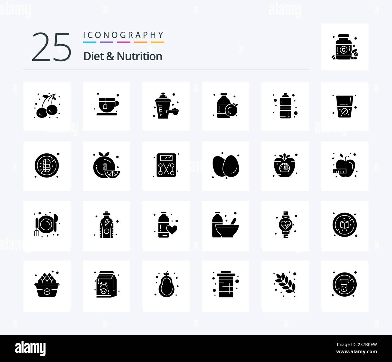 Diet And Nutrition 25 Solid Glyph icon pack including diet. sports ...