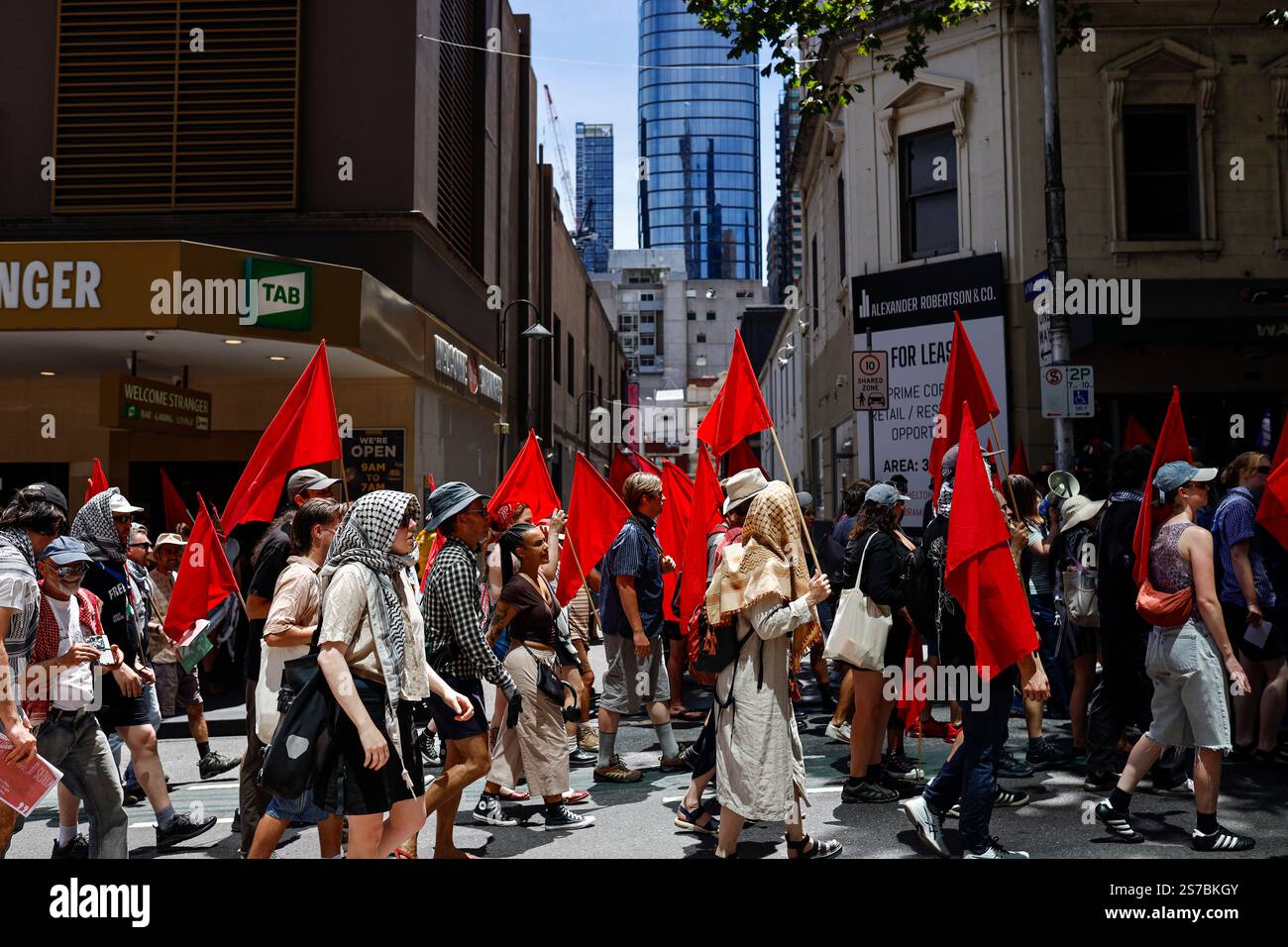 Melbourne, Australia. 19th Jan, 2025. Demonstrators call for justice ...