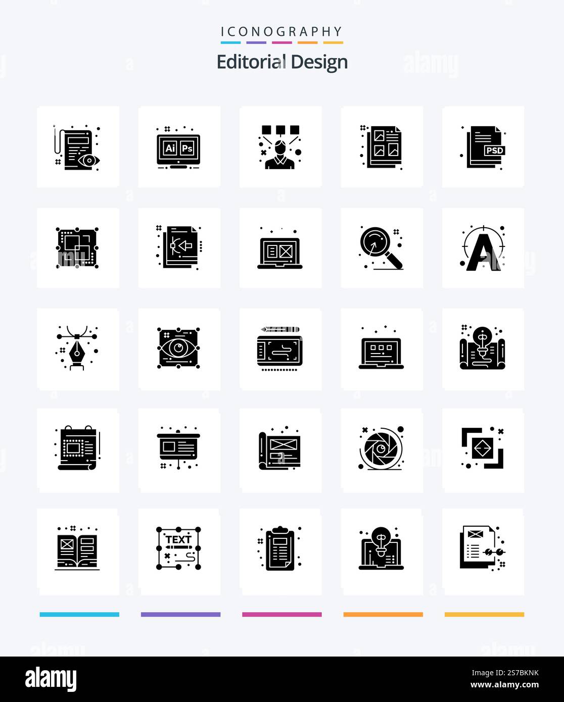 Creative Editorial Design 25 Glyph Solid Black icon pack Such As creative. document. ai. design ...