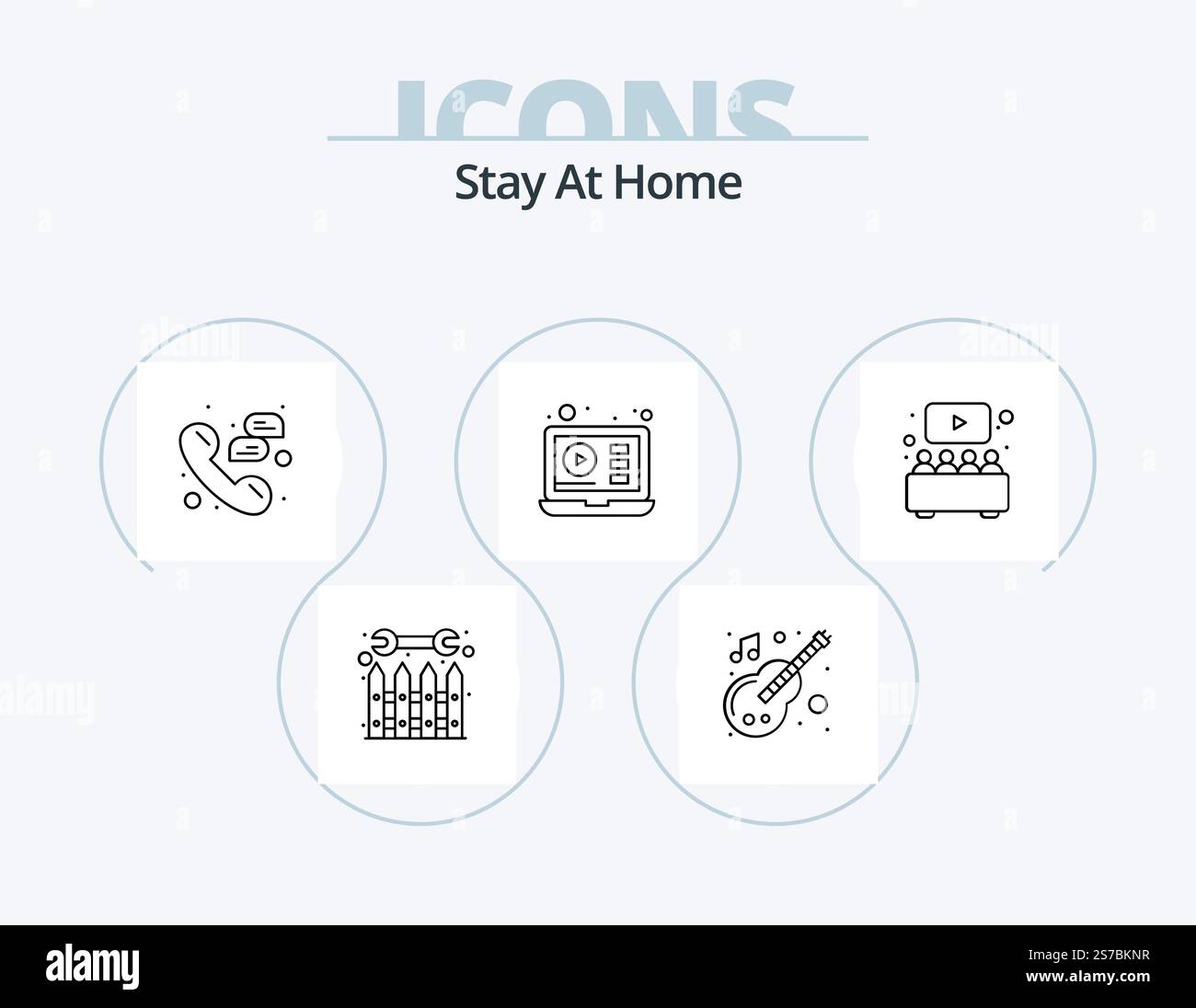 Stay At Home Line Icon Pack 5 Icon Design. video. laptop. messages ...